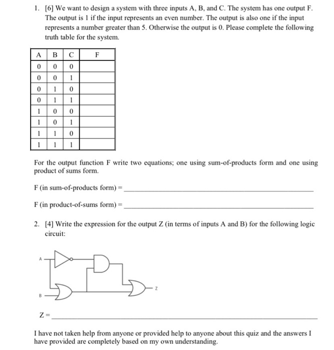 Solved 1. [6] We want to design a system with three inputs | Chegg.com