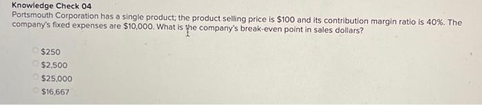 Solved Knowledge Check 01 Consider the following information | Chegg.com