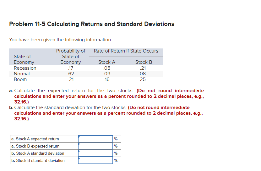 Solved Problem 11-5 ﻿Calculating Returns and Standard | Chegg.com
