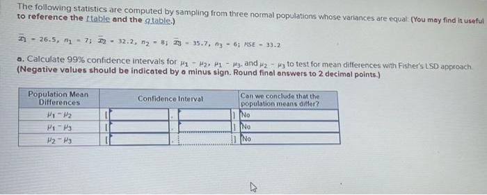 Solved The following statistics are computed by sampling | Chegg.com
