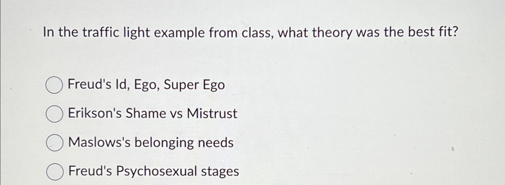 Solved In the traffic light example from class, what theory | Chegg.com