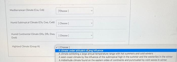 Solved Match the climate type with its characteristics. | Chegg.com