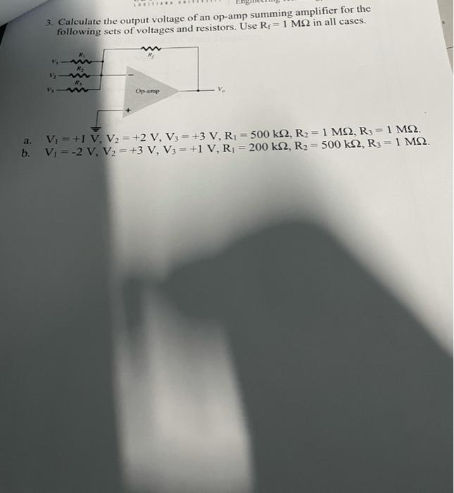 Solved 3. Calculate the output voltage of an op-amp summing | Chegg.com