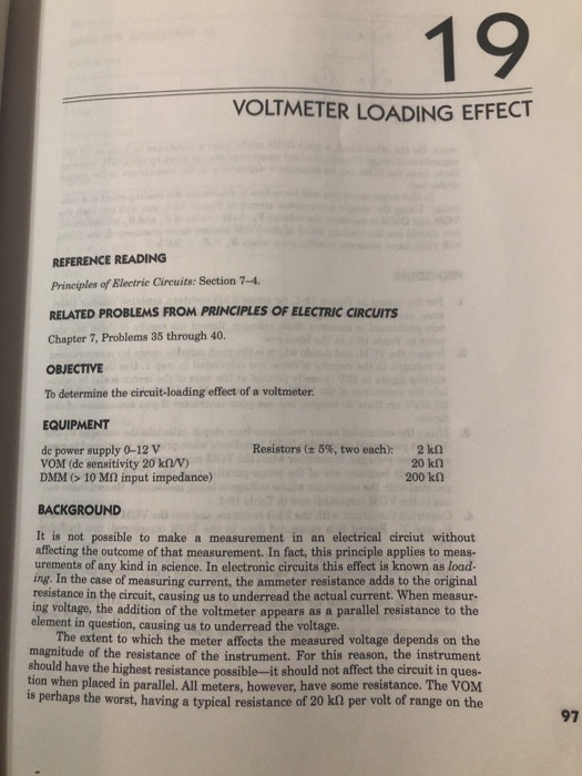 19 VOLTMETER LOADING EFFECT REFERENCE READING | Chegg.com