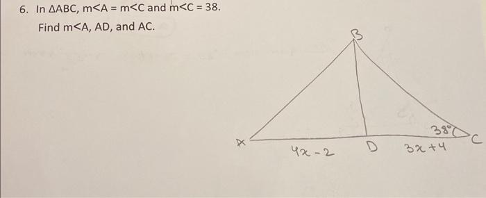 Solved 6. In ABC,m | Chegg.com