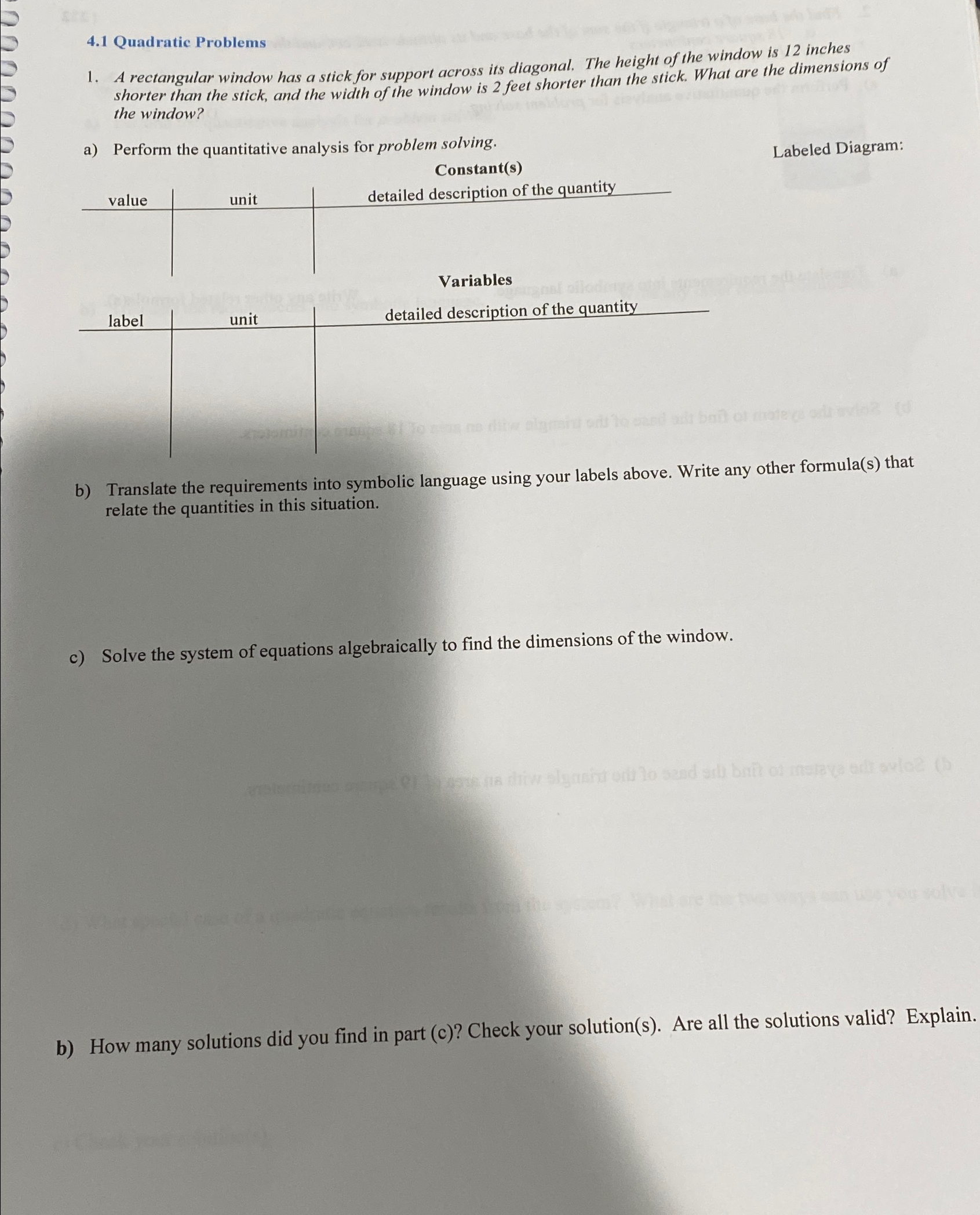 Solved 4.1 ﻿Quadratic ProblemsA rectangular window has a | Chegg.com