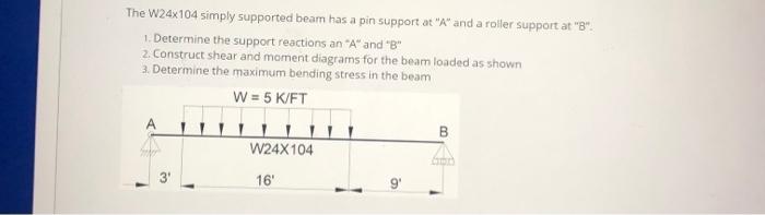 Solved The W24x104 simply supported beam has a pin support | Chegg.com