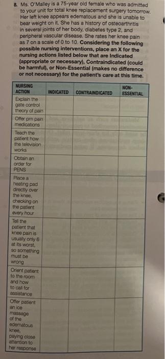 Solved 8. Ms. O'Malley is a 75-year old fernale who was | Chegg.com