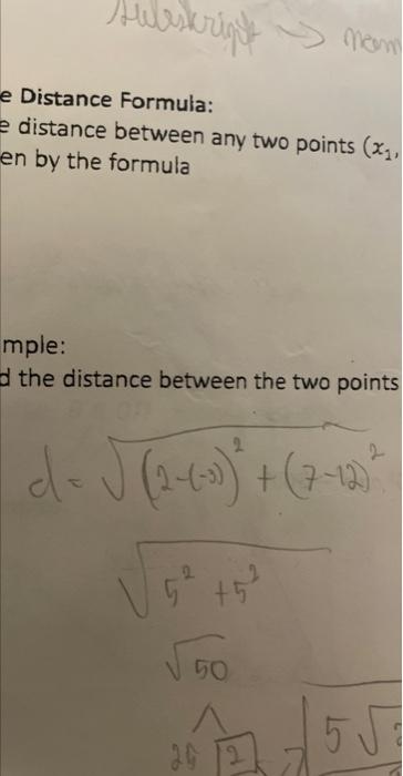 Solved Distance Formula: distance between any two points | Chegg.com