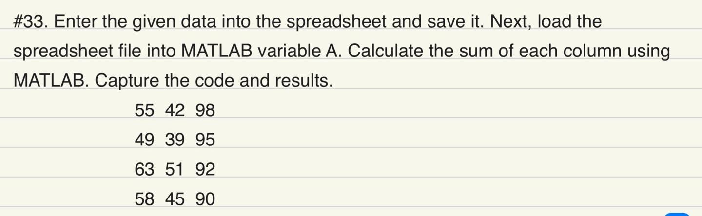 Solved \#33. Enter the given data into the spreadsheet and | Chegg.com