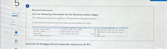 Exercise 21-9 (Algo) Direct materials variances LO P3 | Chegg.com Exercise 21-9 (Algo) Direct materials variances LO P3 | Chegg.com