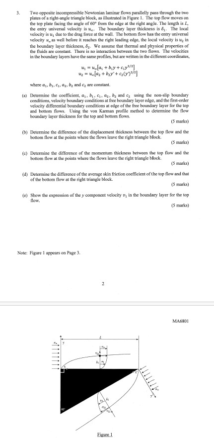 Solved Two opposite incompressible Newtonian laminar flows | Chegg.com