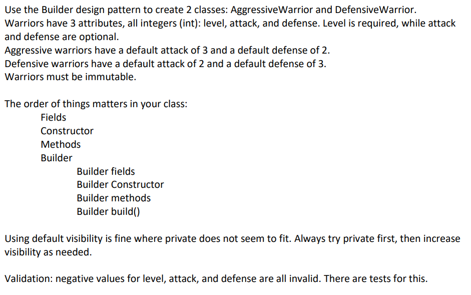 Solved Use the Builder design pattern to create 2 ﻿classes: | Chegg.com