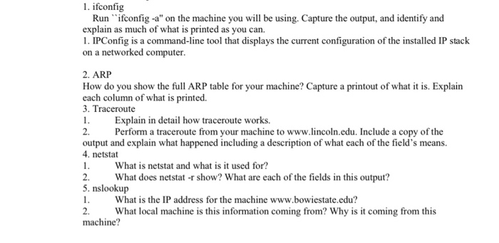 Solved 1 Ifconfig Run Ifconfig A On The Machine You Will
