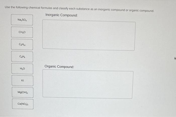 Solved Use the following chemical formulas and classify each | Chegg.com