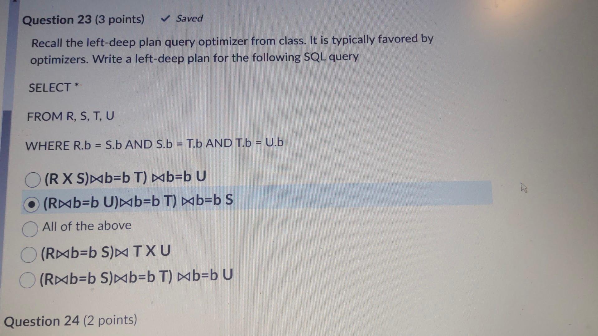 Solved Recall the left-deep plan query optimizer from class. | Chegg.com