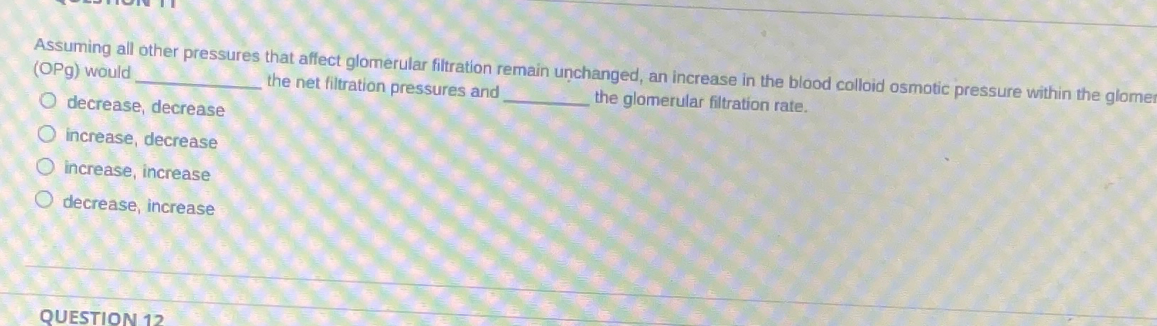 Solved Assuming all other pressures that affect glomerular | Chegg.com