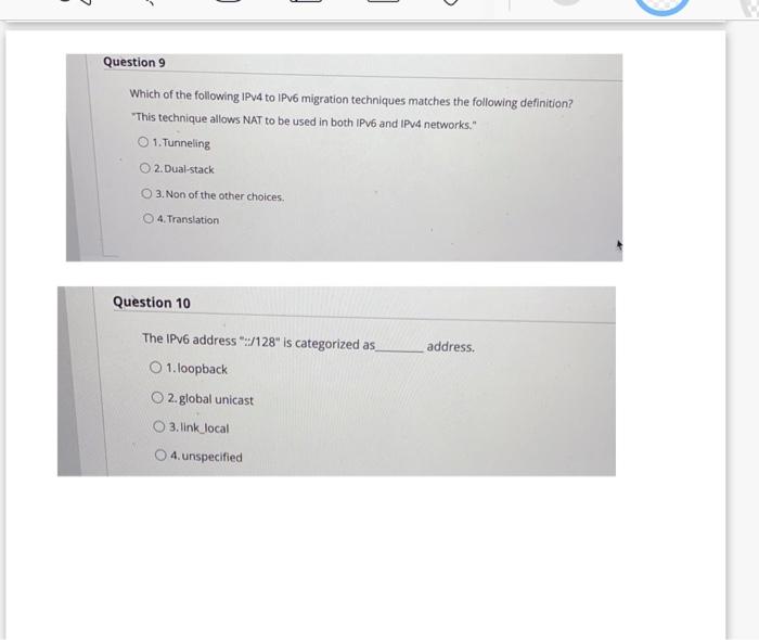 Solved Which of the following IPv4 to IPv6 migration | Chegg.com