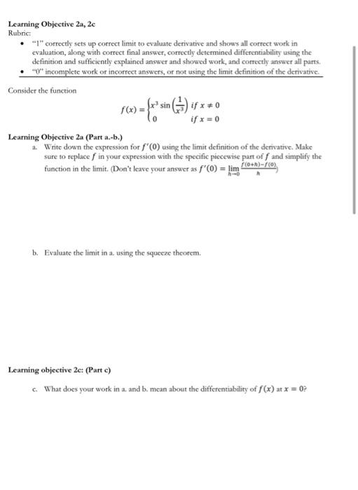 Solved Learning Objective 2a, 2c Rubric "1" correctly sets | Chegg.com
