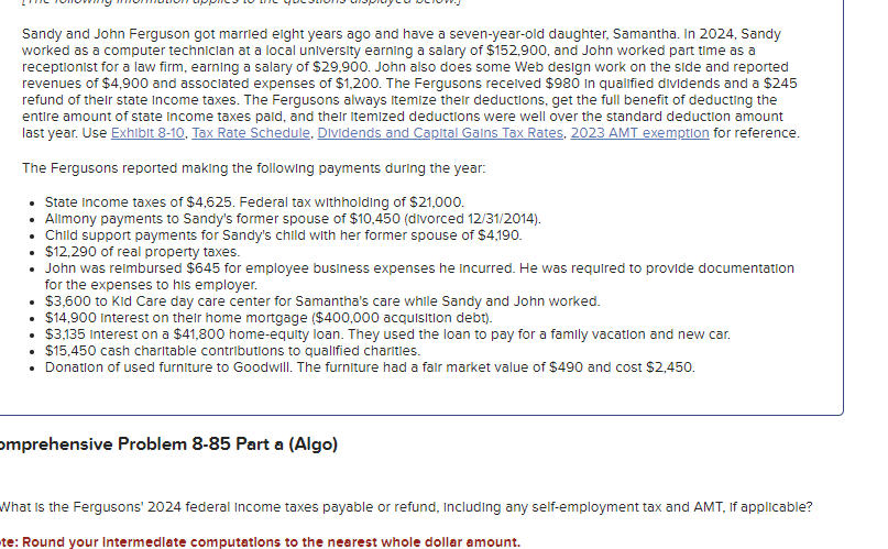 Solved mprehensive Problem 8-85 ﻿Part a (Algo) ﻿What is the | Chegg.com