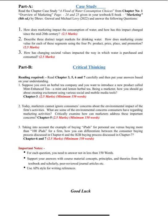 Solved Part-A: Case Study Read the Chapter Case Study "A | Chegg.com