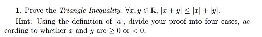 Solved Prove the Triangle Inequality: | Chegg.com