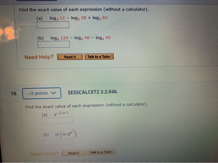 Solved Find the exact value of each expression (without a | Chegg.com