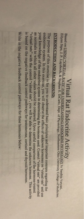 Virtual Rat Endocrine Activity Based on SING VIRTUAL | Chegg.com