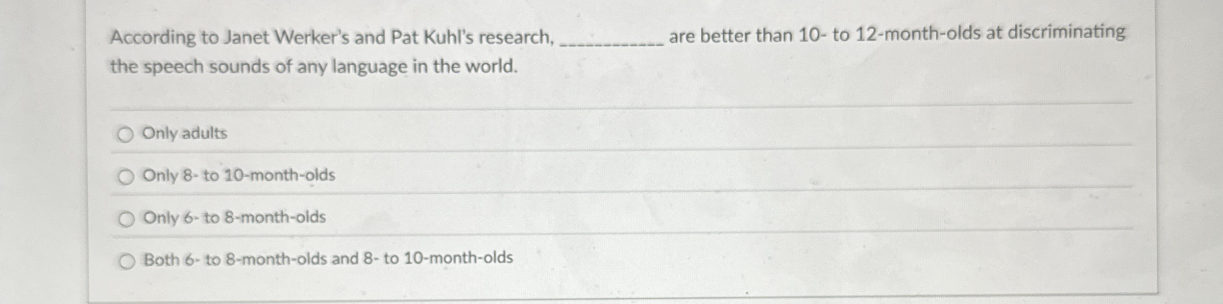 Solved According to Janet Werker's and Pat Kuhl's research, | Chegg.com