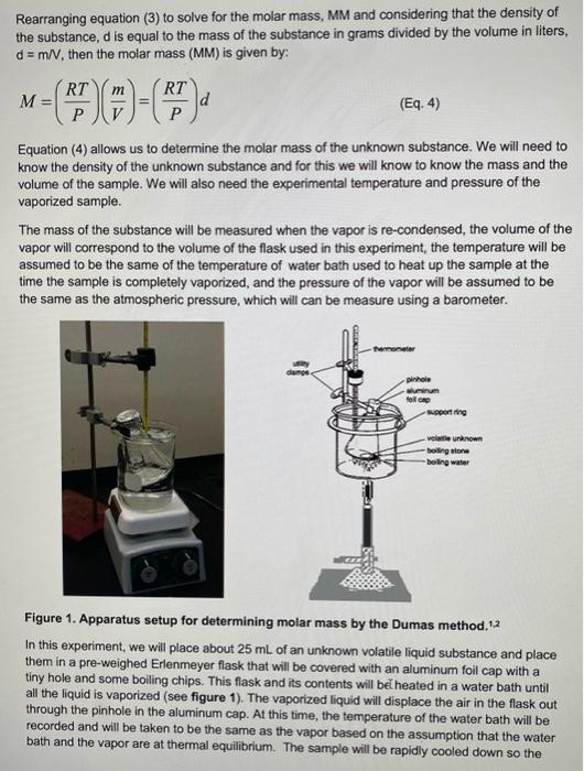 Solved Experiment: Molar Mass Determination of a Volatile | Chegg.com