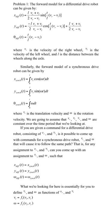 Solved Problem 1: The forward model for a differential drive | Chegg.com