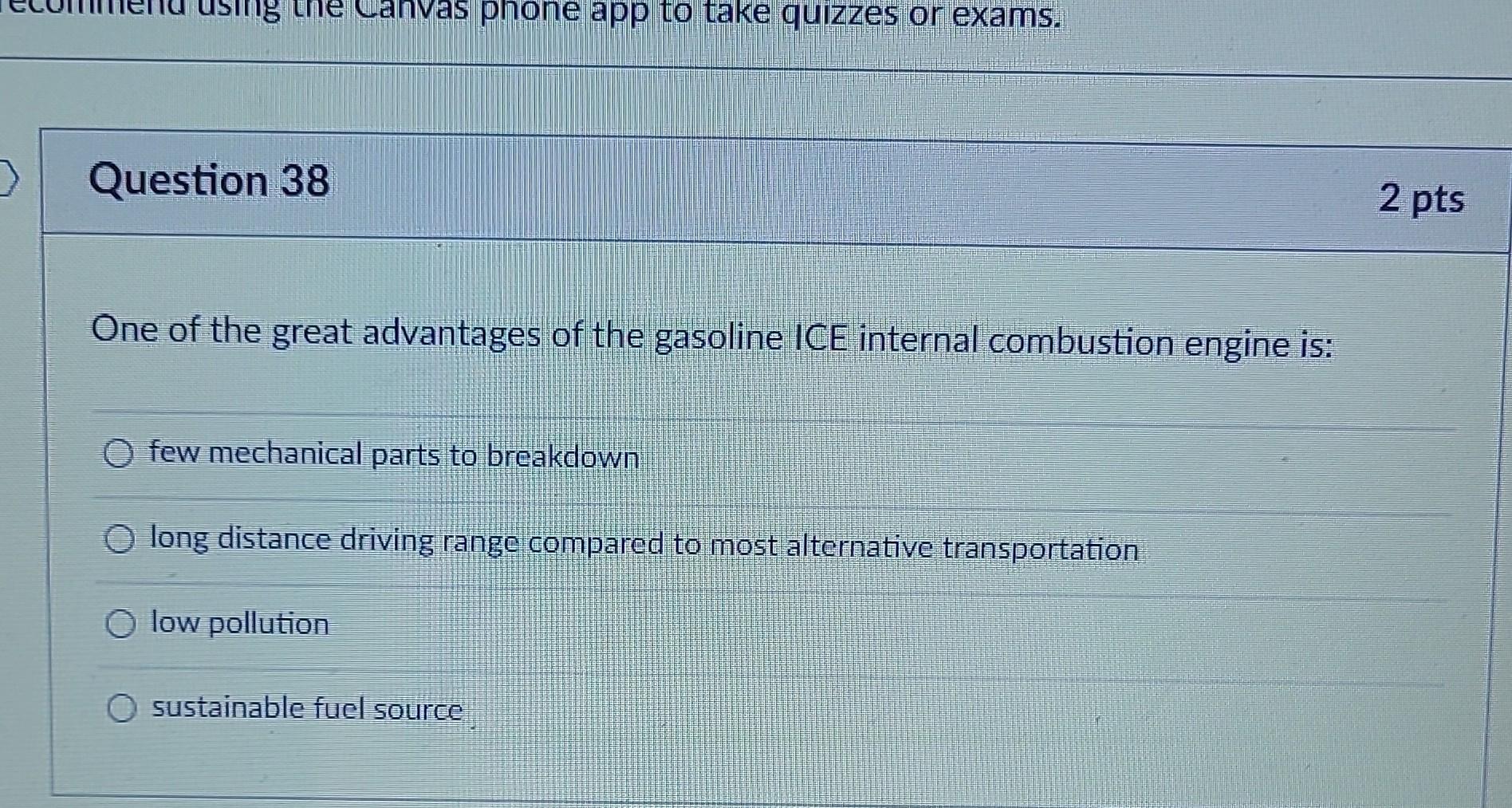 Solved One of the great advantages of the gasoline ICE | Chegg.com