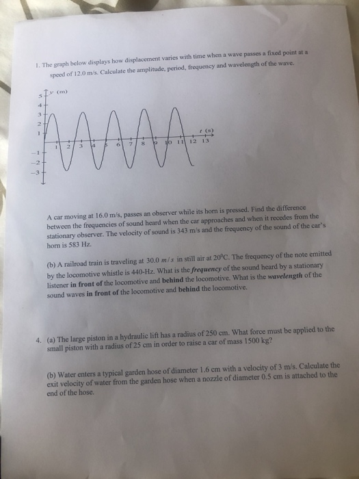 Solved 1. The graph below displays how displacement varies | Chegg.com