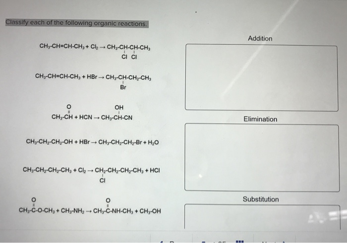 Solved Classify each of the following organic reactions. | Chegg.com