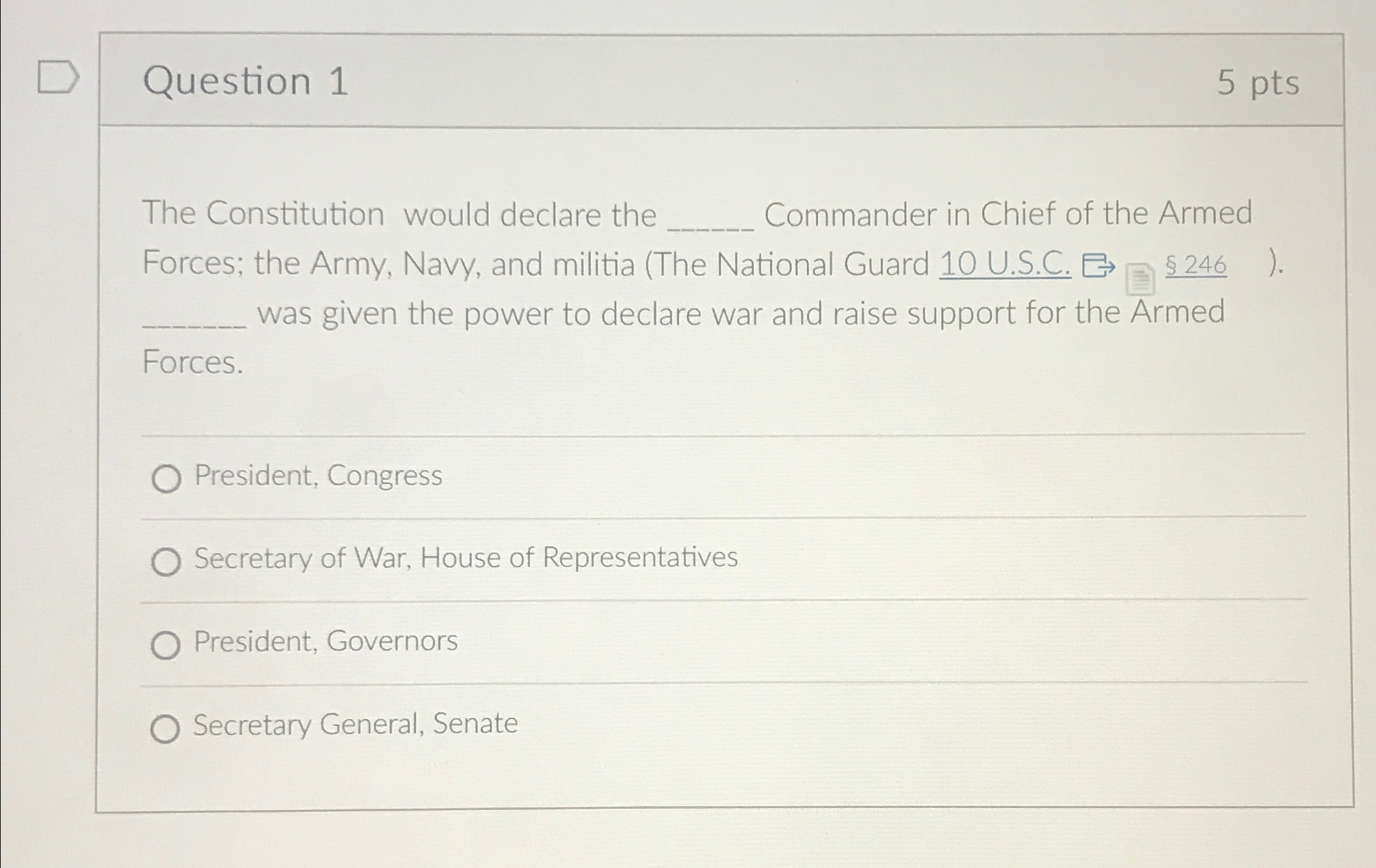 Solved Question 15 ﻿ptsThe Constitution would declare the | Chegg.com