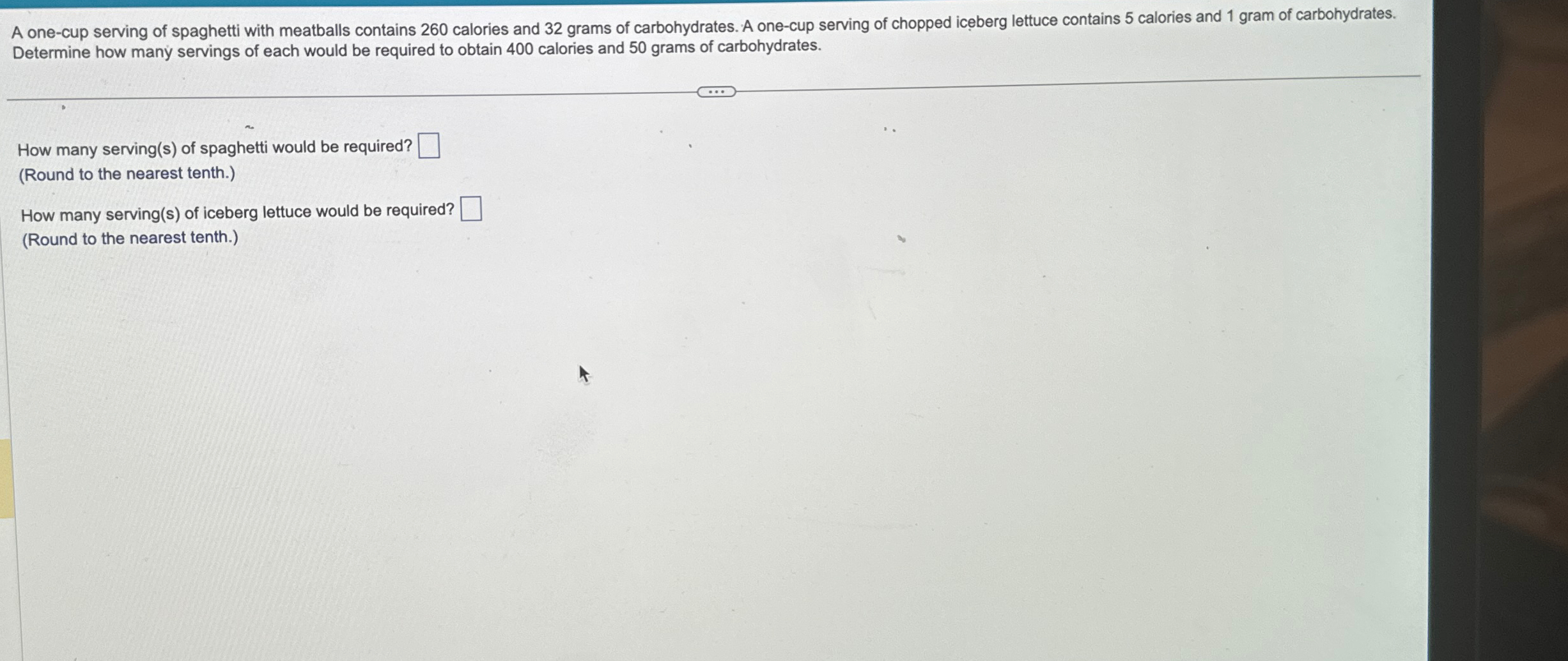 Solved Determine how many servings of each would be required | Chegg.com