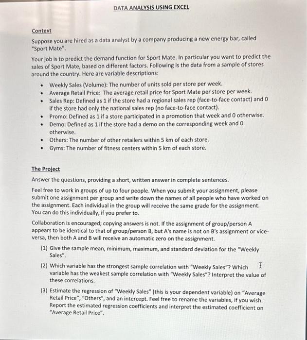 Solved Context Suppose you are hired as a data analyst by a | Chegg.com