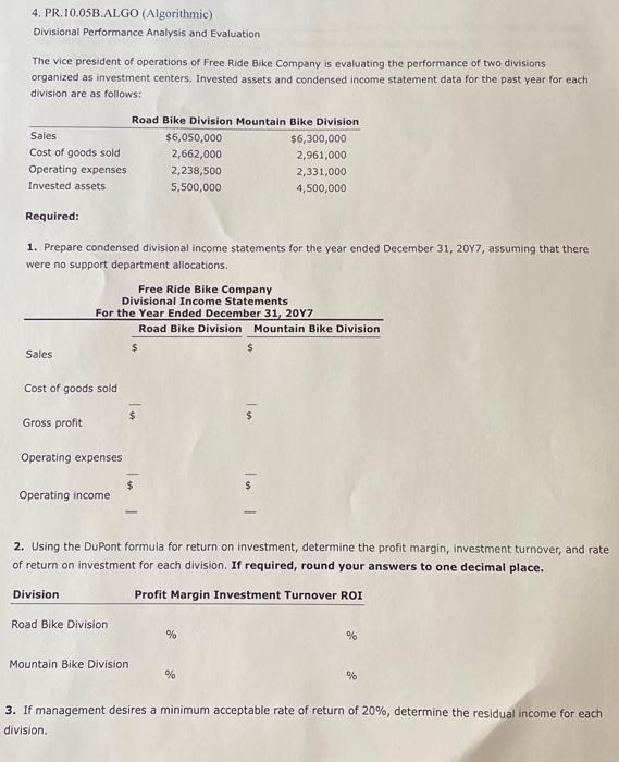 Solved 4. PR.10.05B.ALGO (Algorithmic) Divisionat | Chegg.com