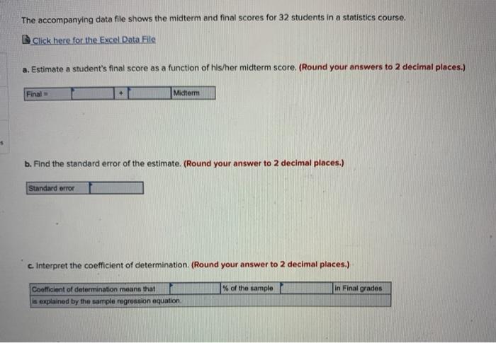 Solved The accompanying data file shows the midterm and | Chegg.com