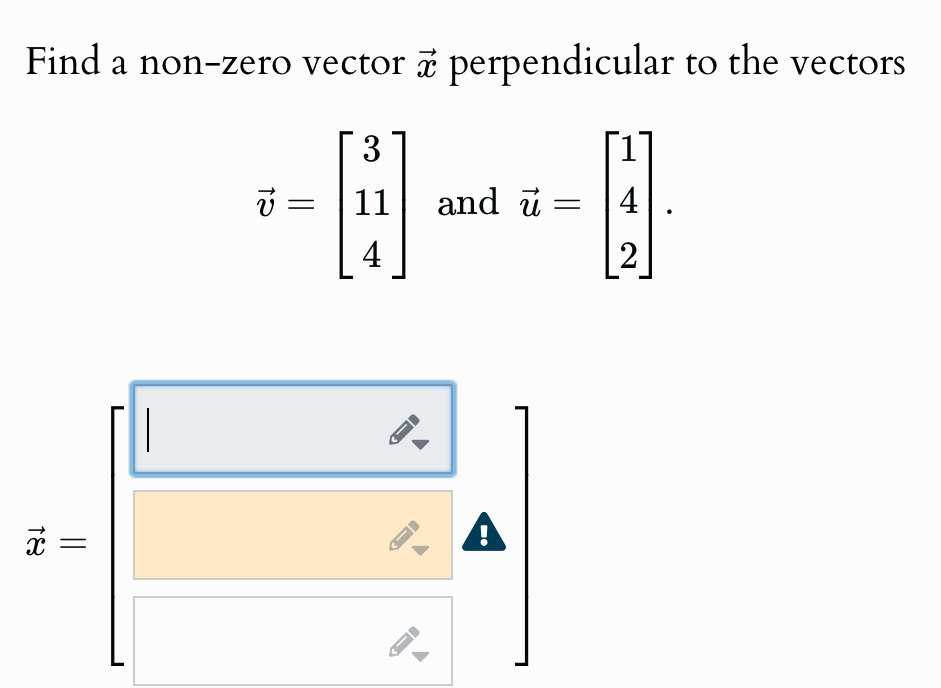 Solved Find a non-zero vector vec(x) ﻿perpendicular to the | Chegg.com