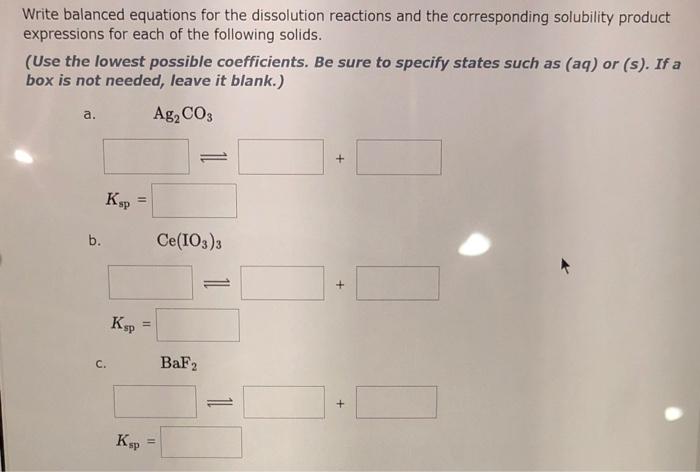 Solved Write balanced equations for the dissolution | Chegg.com