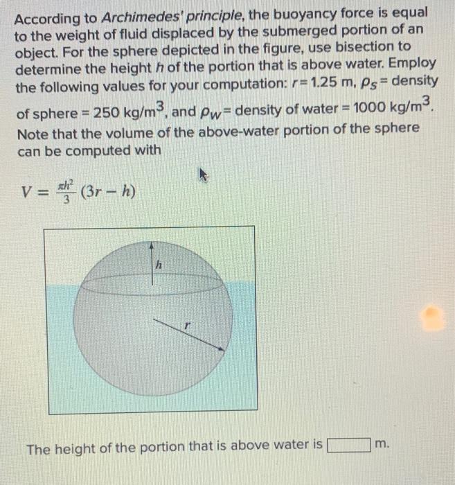 Solved According to Archimedes' principle, the buoyancy | Chegg.com