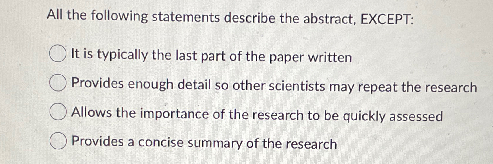 Solved All the following statements describe the abstract, | Chegg.com