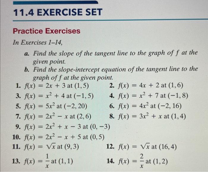 Solved In Exercises 1-14, a. Find the slope of the tangent | Chegg.com