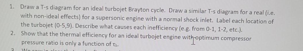 Solved 1. Draw a T-s diagram for an ideal turbojet Brayton | Chegg.com