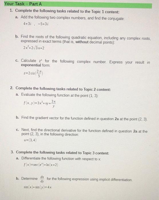 Solved Your Task - Part A 1. Complete the following tasks | Chegg.com