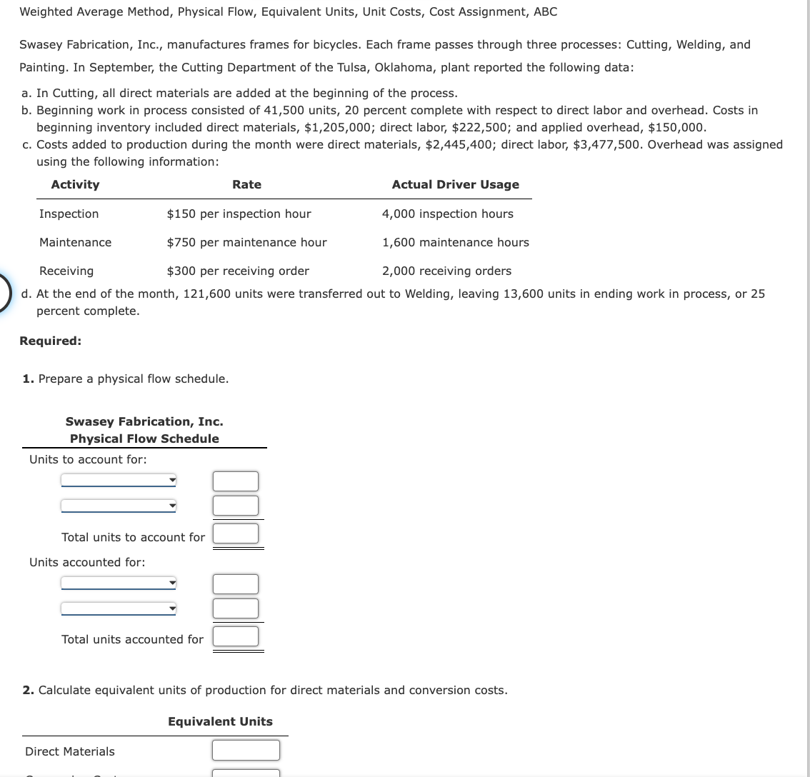 Weighted Average Method, Physical Flow, Equivalent | Chegg.com