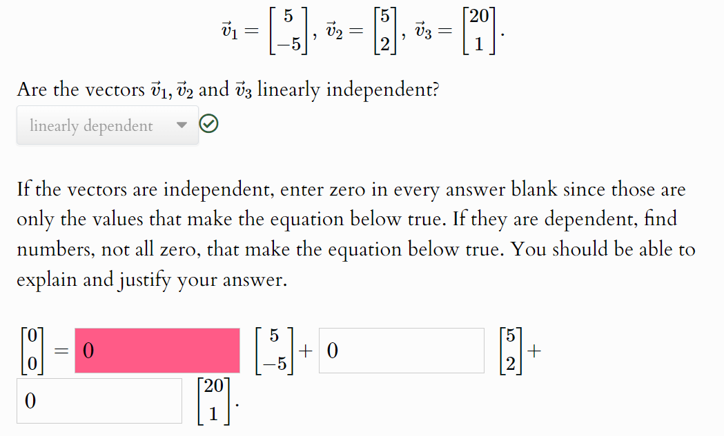 Solved vec(v)1=[5-5],vec(v)2=[52],vec(v)3=[201].Are the | Chegg.com
