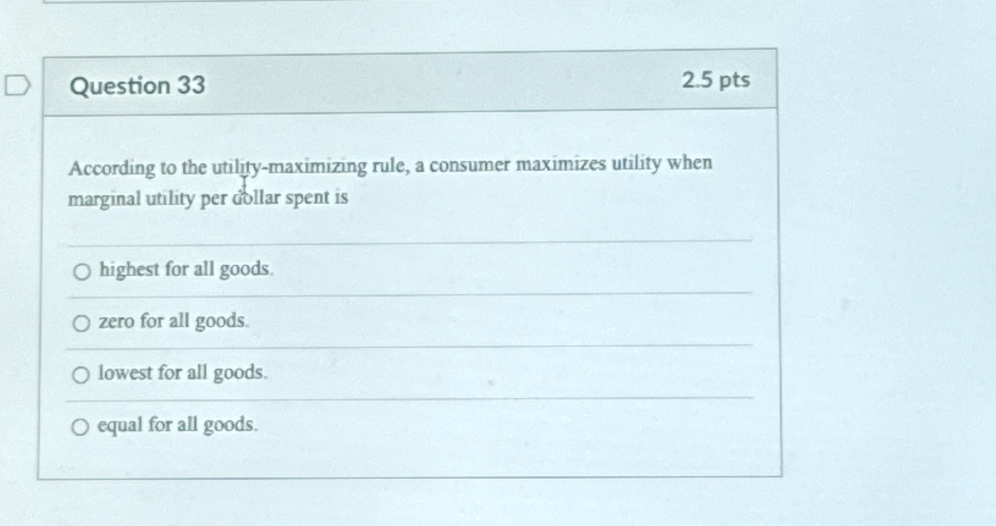Solved Question 332.5ptsAccording to the utility-maximizing | Chegg.com