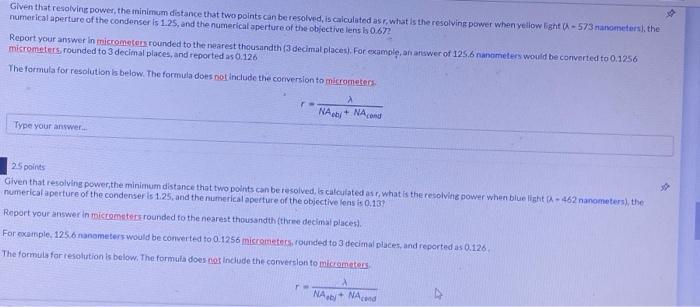 Solved 4 Given that resolving power, the minimum distance | Chegg.com